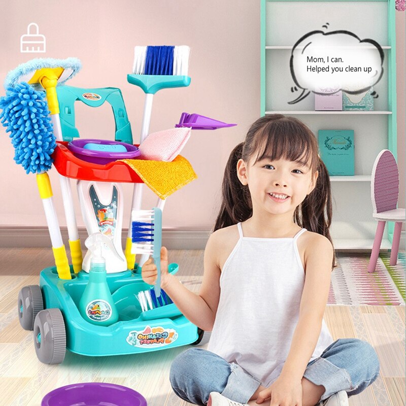 Kids Cleaning Trolley Cart Role Pretend Play Toy S... – Grandado
