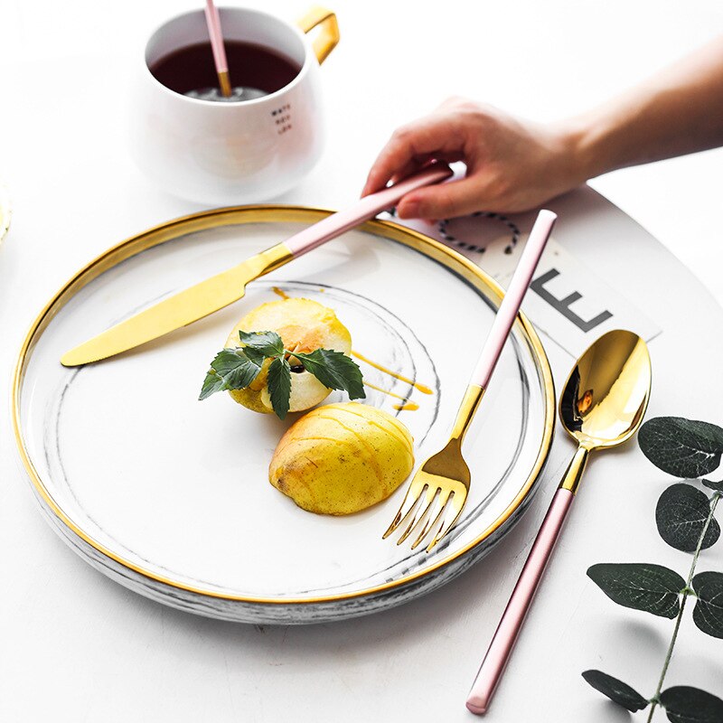 Gold Pink European Dinnerware Knife Spoon Fork 304... – Grandado