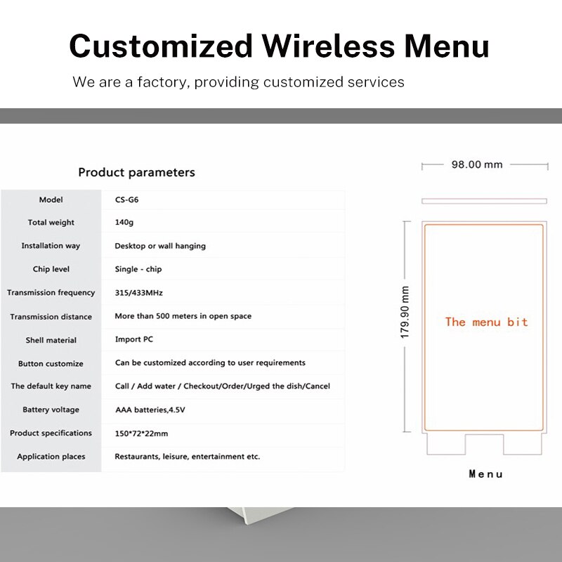 BYHUBYENG Restaurant Menu Wireless Calling Paging ... – Grandado