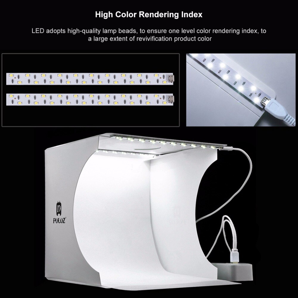 PULUZ Light Box 2 LED Panels Photo Tent Foldable 2... – Grandado