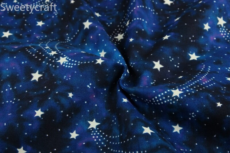 140x50cm Printed Starry Star Blue Plain Cotton Fab... – Grandado