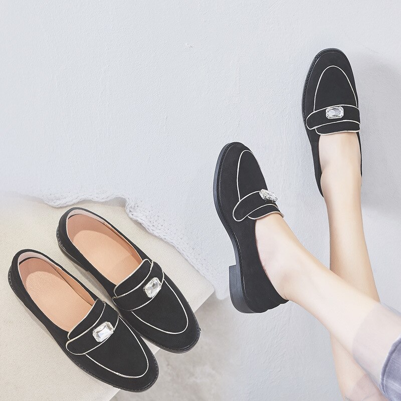 famous leather band flat shoes women/girl's big rh... – Grandado