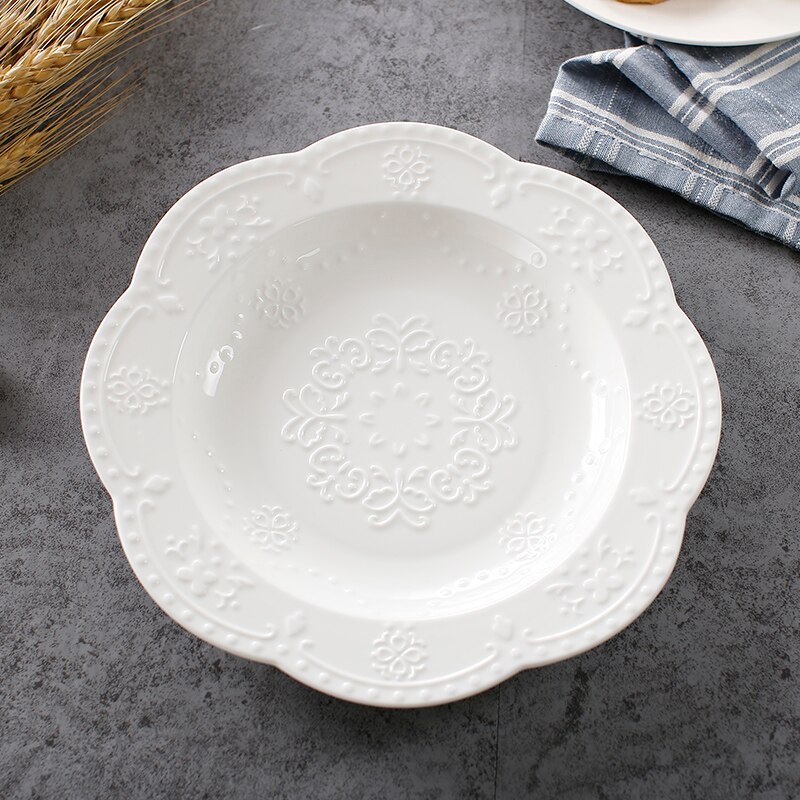 Solid white Relief plate dinner food plates dishes... – Grandado