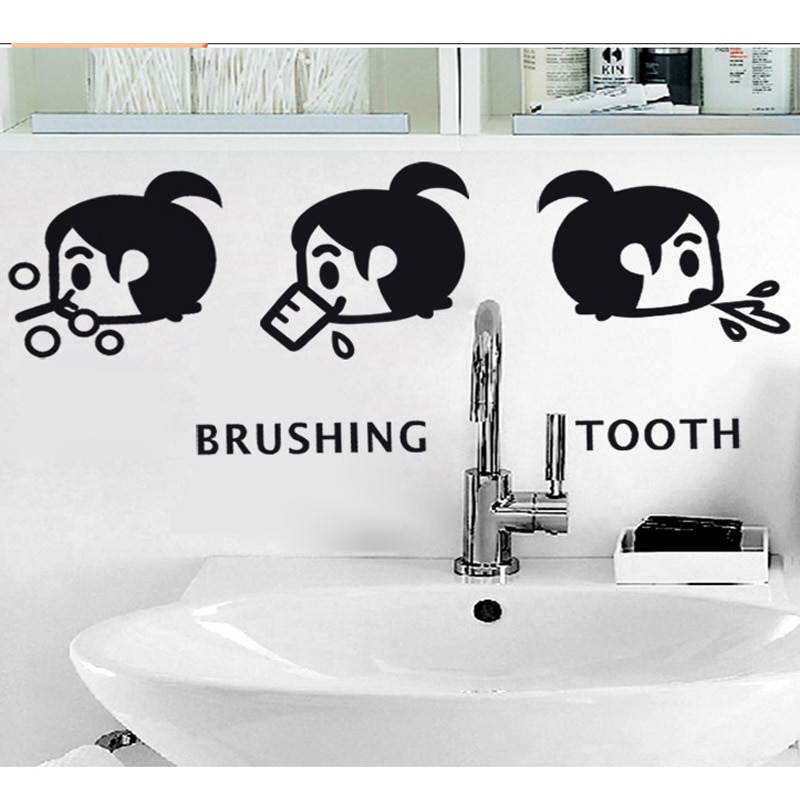 Cartoon Little girl brushing tooth Wall Sticker Ho... – Grandado