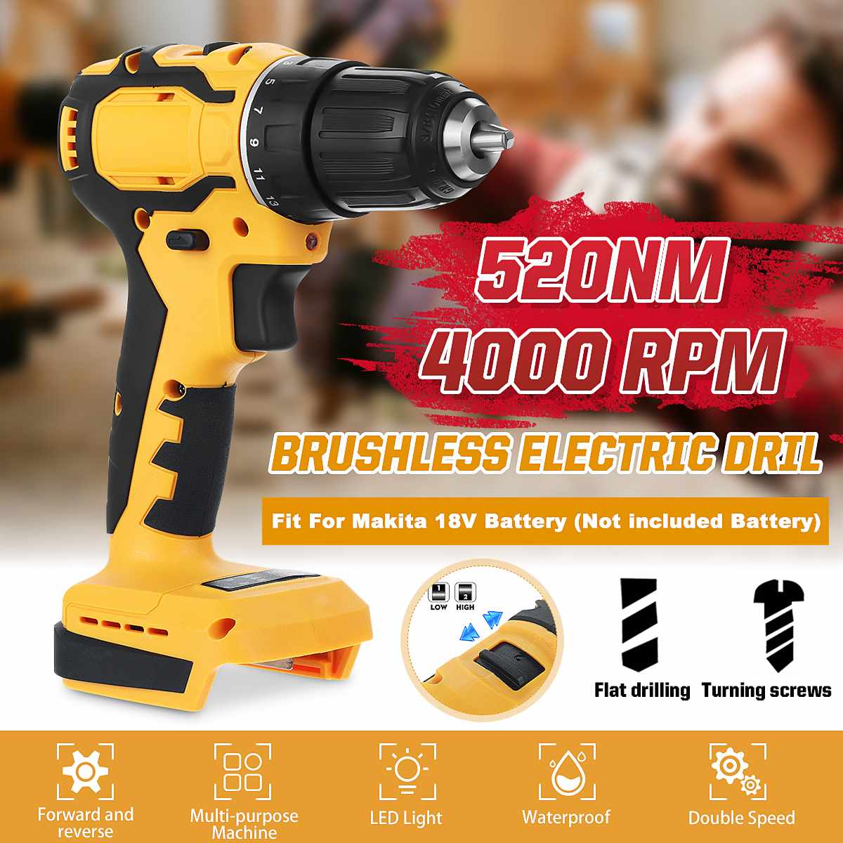 10mm Chuck Brushless Impact Drill 350N.m Cordless ... – Vicedeal