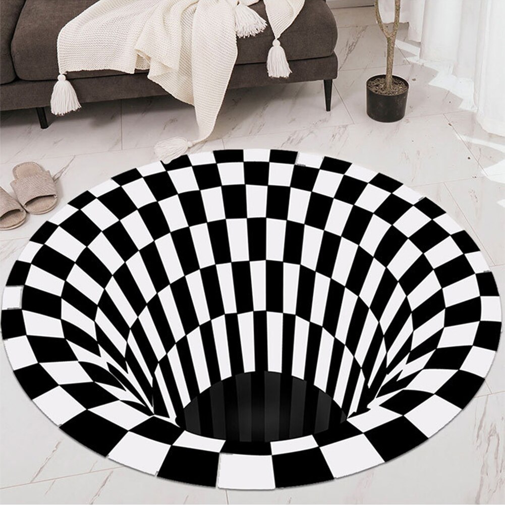 3D Illusion Floor Mat Rug White Black Abstract Geo... – Vicedeal