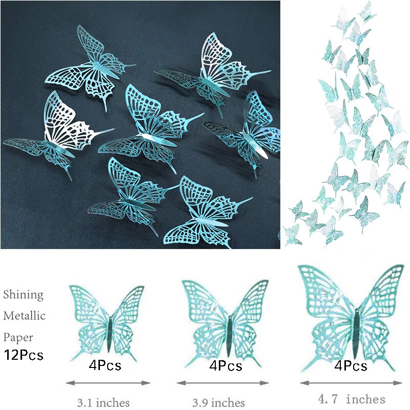 12Pcs Sky Blue 3D Hollow Butterfly Wall Sticker fo... – Grandado