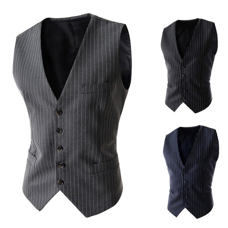 Men Striped Vest Single-breasted Casual Slim Jacke... – Grandado