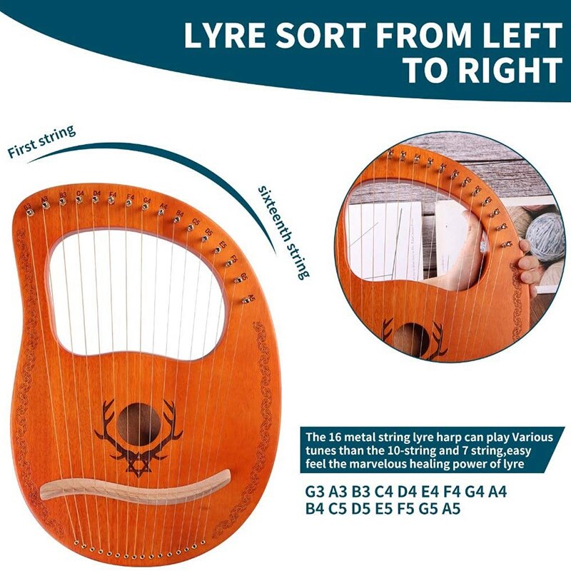 Lyre Harp,Greek Violin,16 String Mahogany Lyre Ins... – Vicedeal