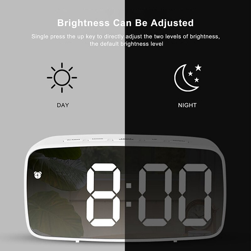 Mirror Alarm Clock LED Digital Clock Voice Control... – Grandado