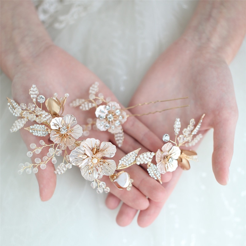 Gold Floral Bridal Hair Vine And Bobby Pin Women H... – Grandado