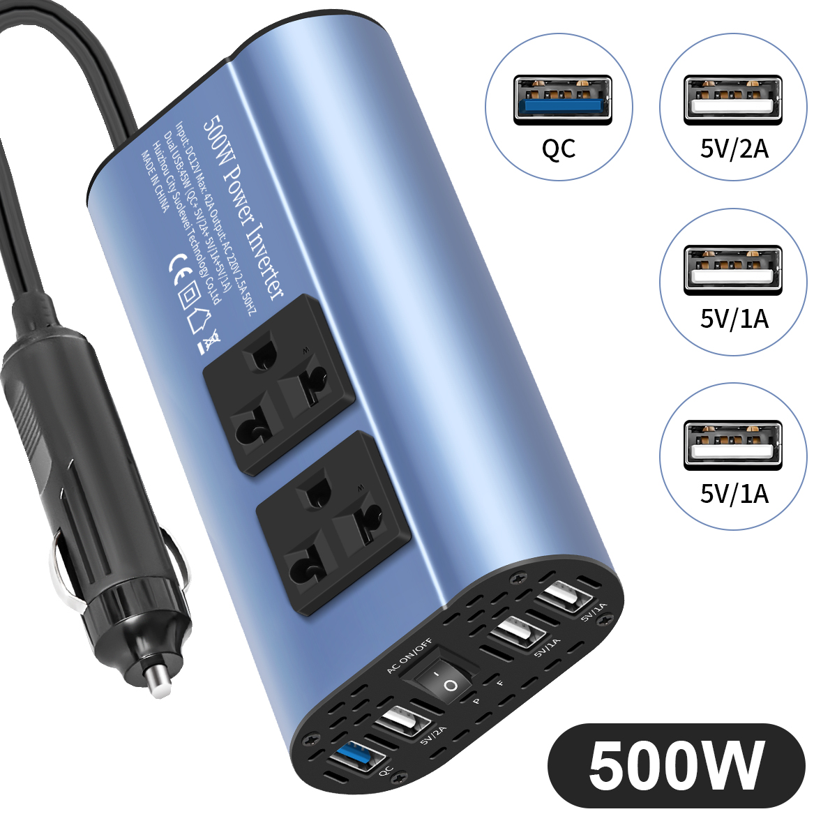 500W Modified wave inverter Portable multi-USB int... – Grandado