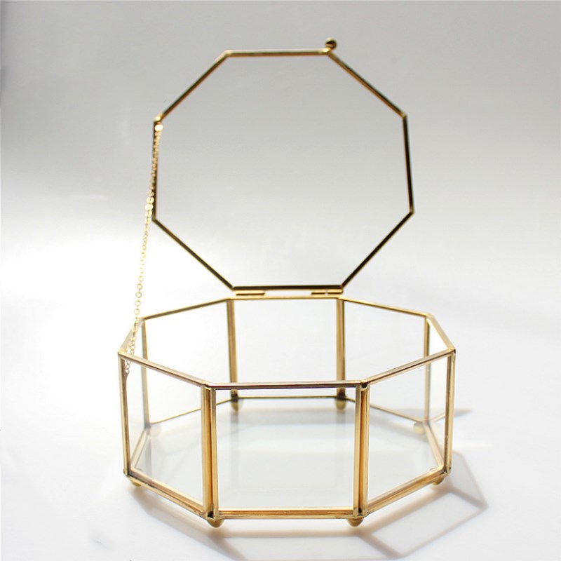 Golden Eight-sided Clamshell Jewelry Box Geometric... – Grandado