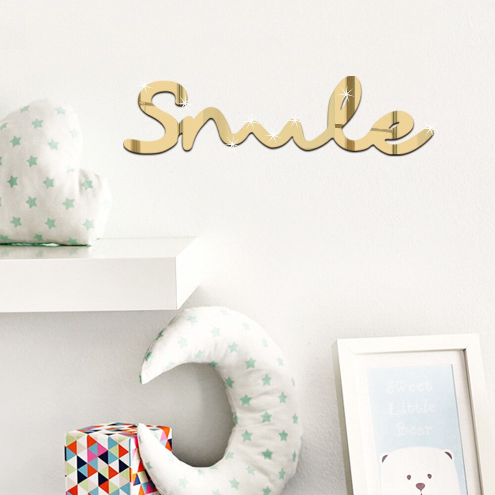 Smile Letters 28x7.2cm 3D Square Mirror Wall Stick... – Vicedeal