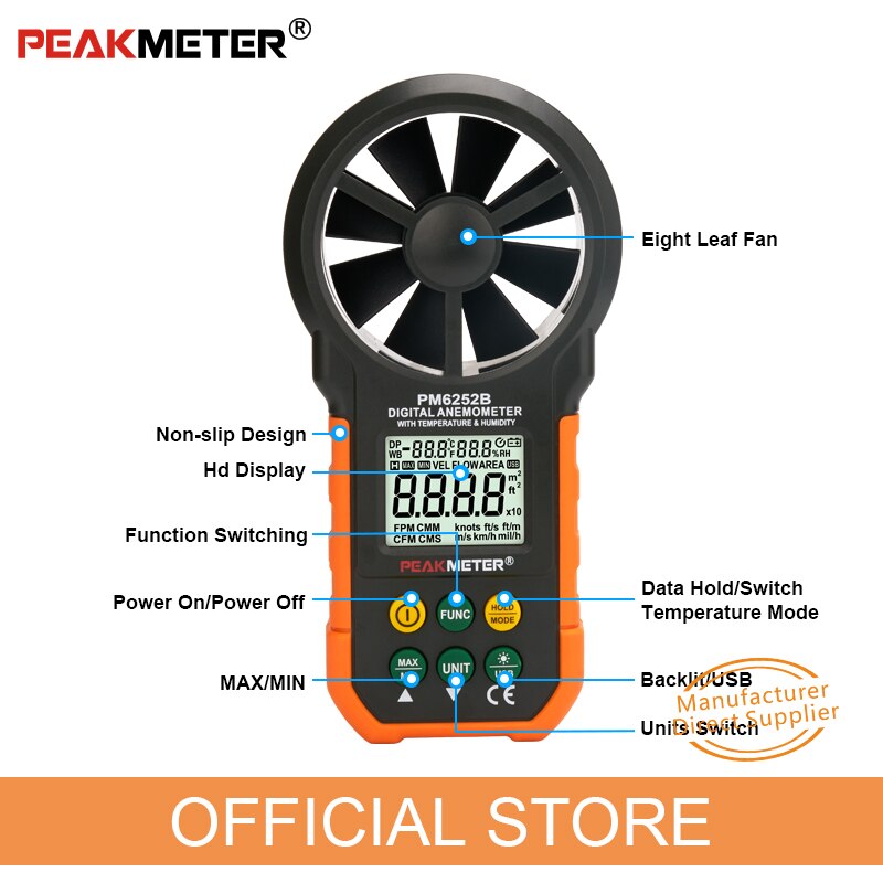 PEAKMETER Digital Anemometer Air Velocity Temperat... – Grandado