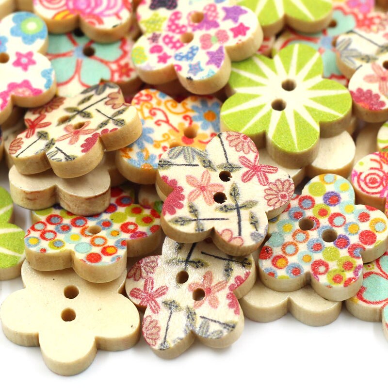 50Pcs 17x17mm Multicolor Flower Shape Button 2-Hol... – Grandado