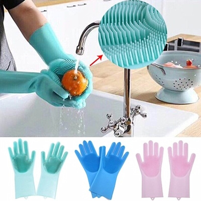 1Pair Silicone Gloves Dishwashing Kitchen Scrubber... – Grandado