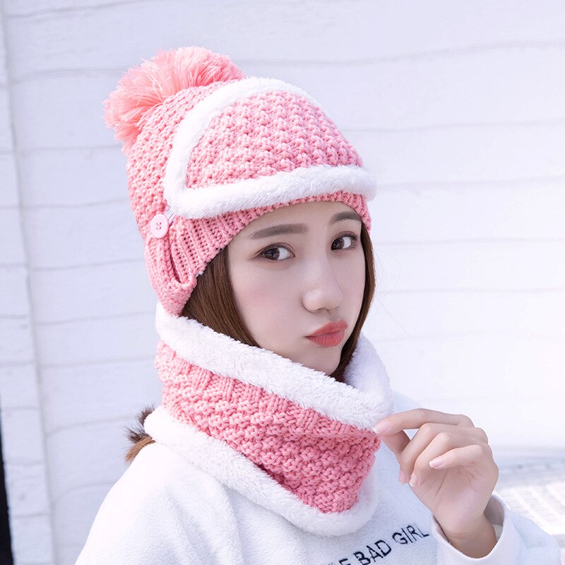 Knitted Hat Scarf Mask Cap Plush Woolen Cap Korean... – Grandado