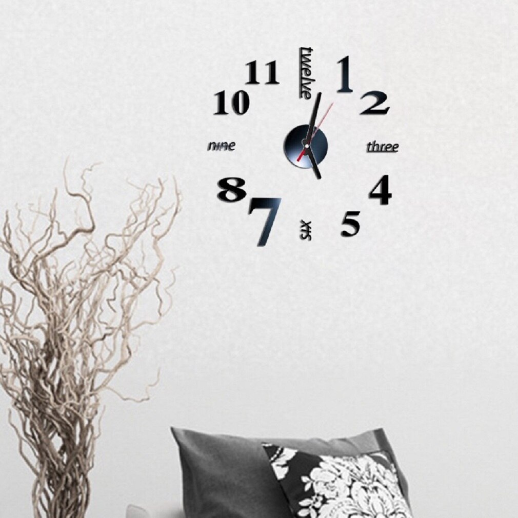 DIY Large 3D Modern Frameless Wall Clock Style Watch Hours Room Home ...
