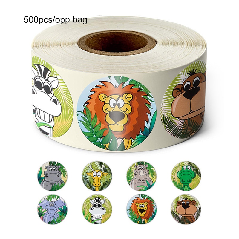 500 Pcs/Roll Zoo Animals Cartoon Stickers For Kids... – Grandado