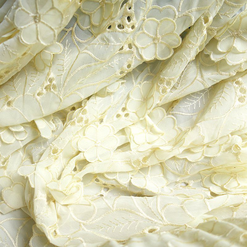 3D Flower Hollow Chiffon lace Fabric Sky Blue Eyel... – Grandado