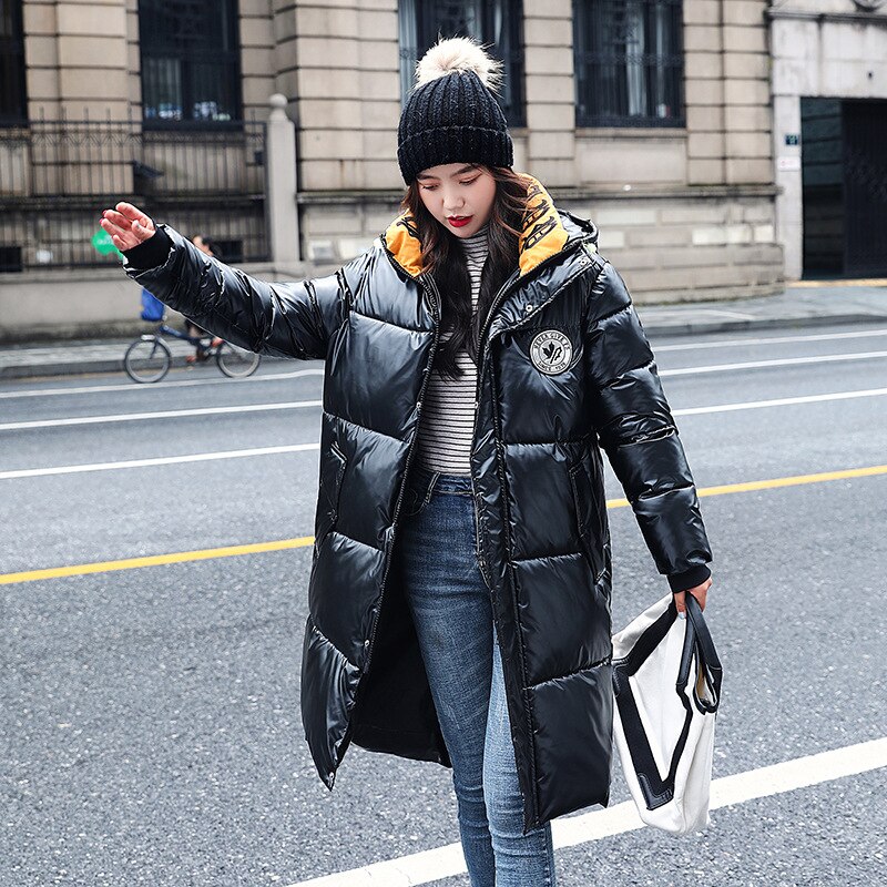 Glossy Silver Down Jackets Winter Women's Long Hoo... – Grandado