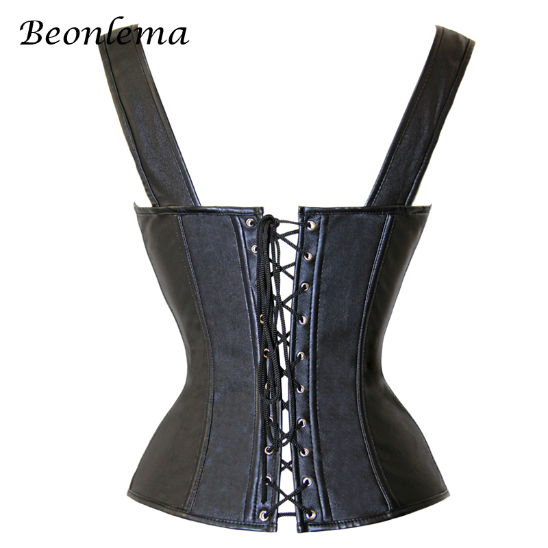 BEONLEMA Black Goth Faux Leather Corset Lace Up To... – Grandado