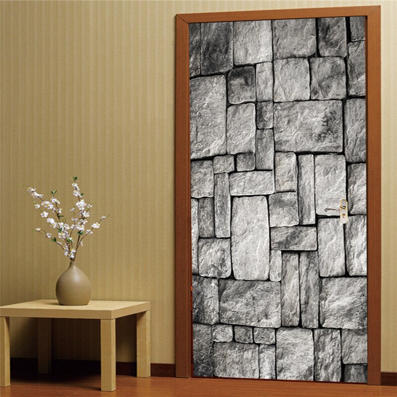 Waterproof 3D Imitation Grey Stone Door Stickers S... – Grandado