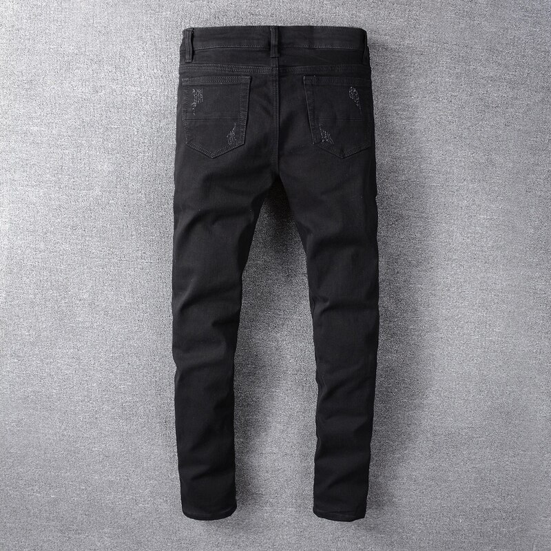 Streetwear Men Jeans Black Color Patchwork Destroy... – Grandado