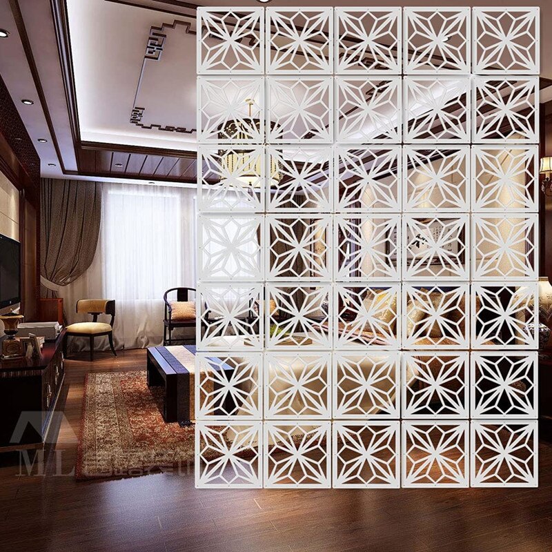 White Hanging Room Divider,12Pieces Wood-Plastic D... – Grandado