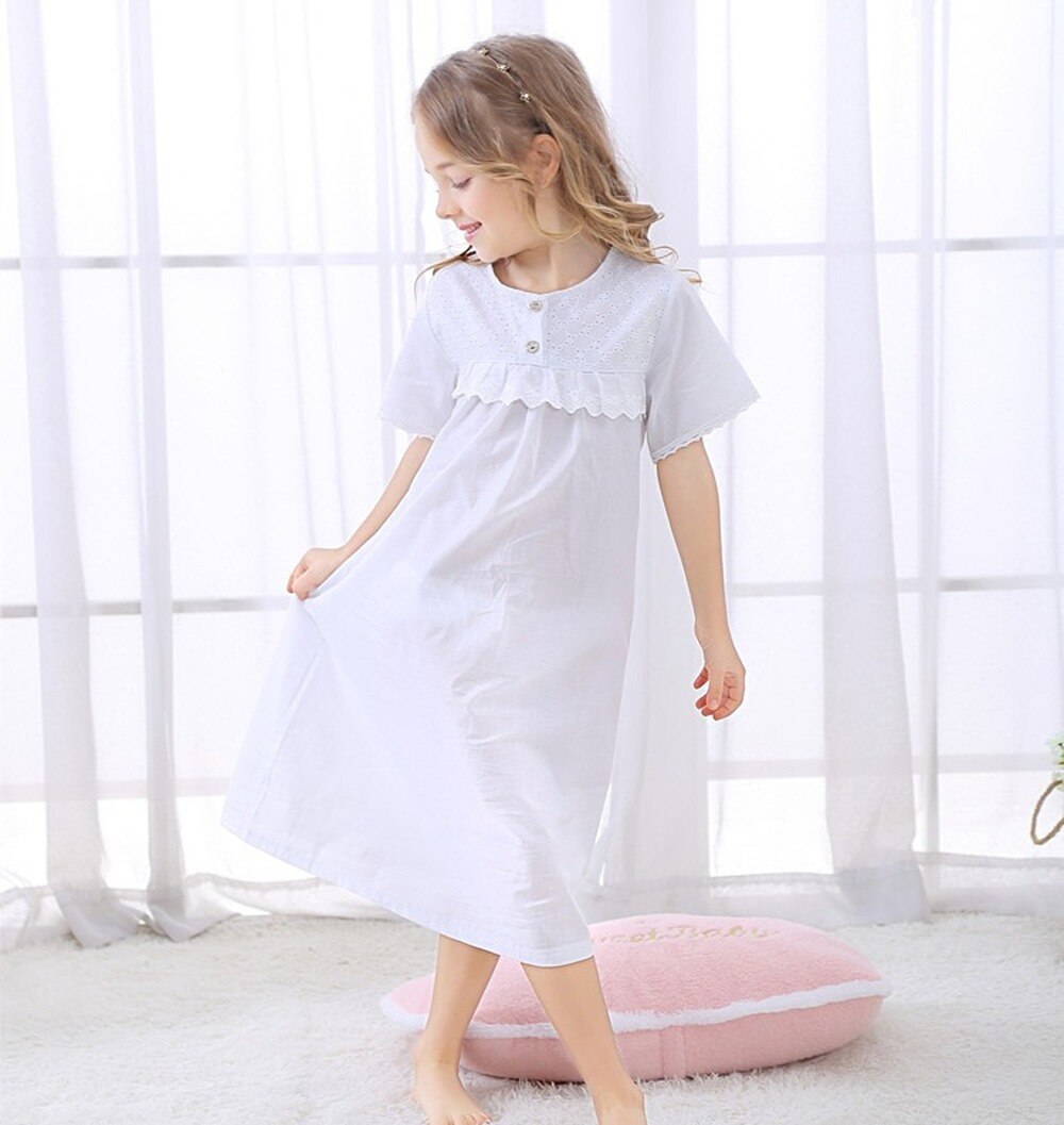 Kids Girls Pajama Dress Short Sleeve Embroidery Br... – Grandado