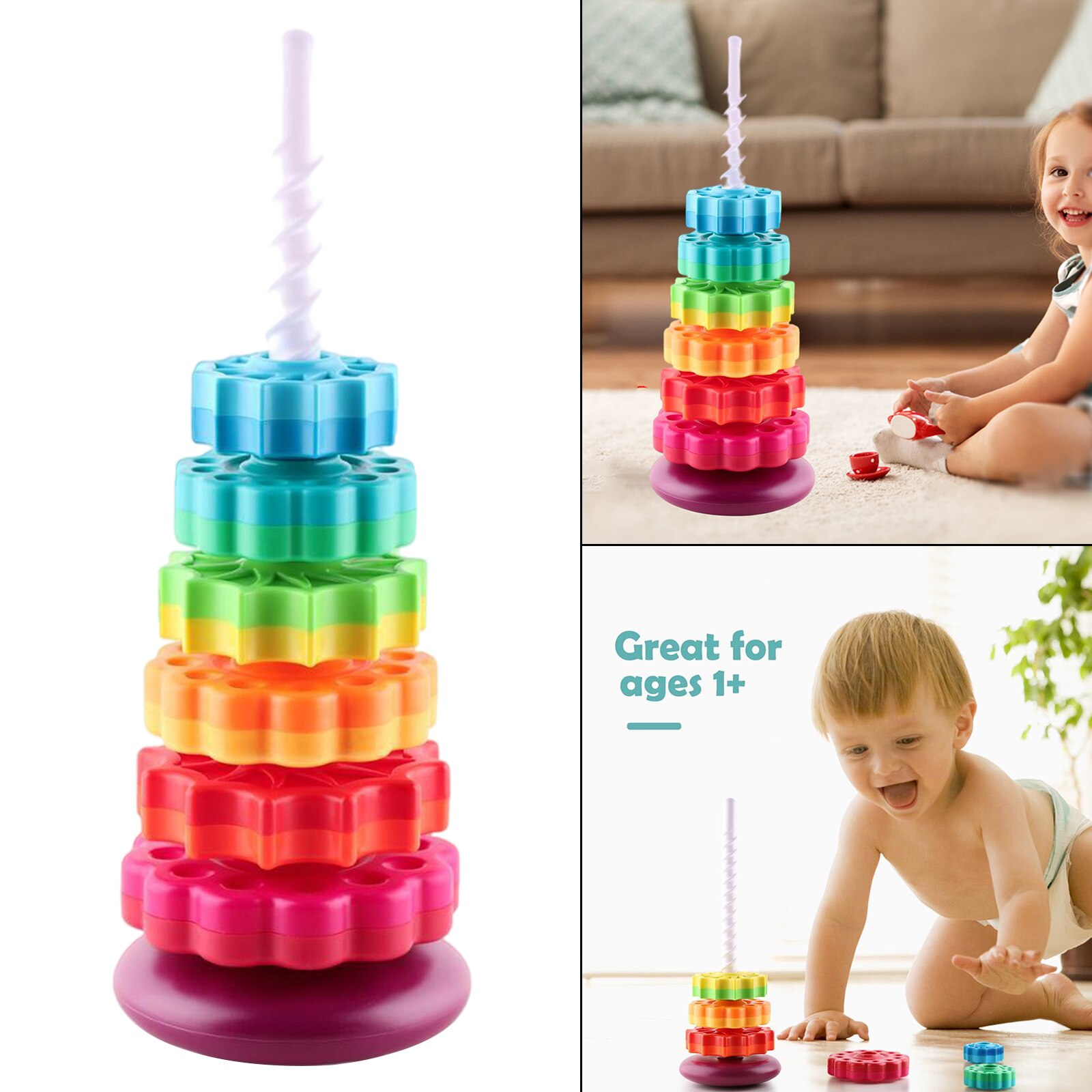 Plastic Rainbow Tower Stacking Toy Classic Shape E... – Grandado