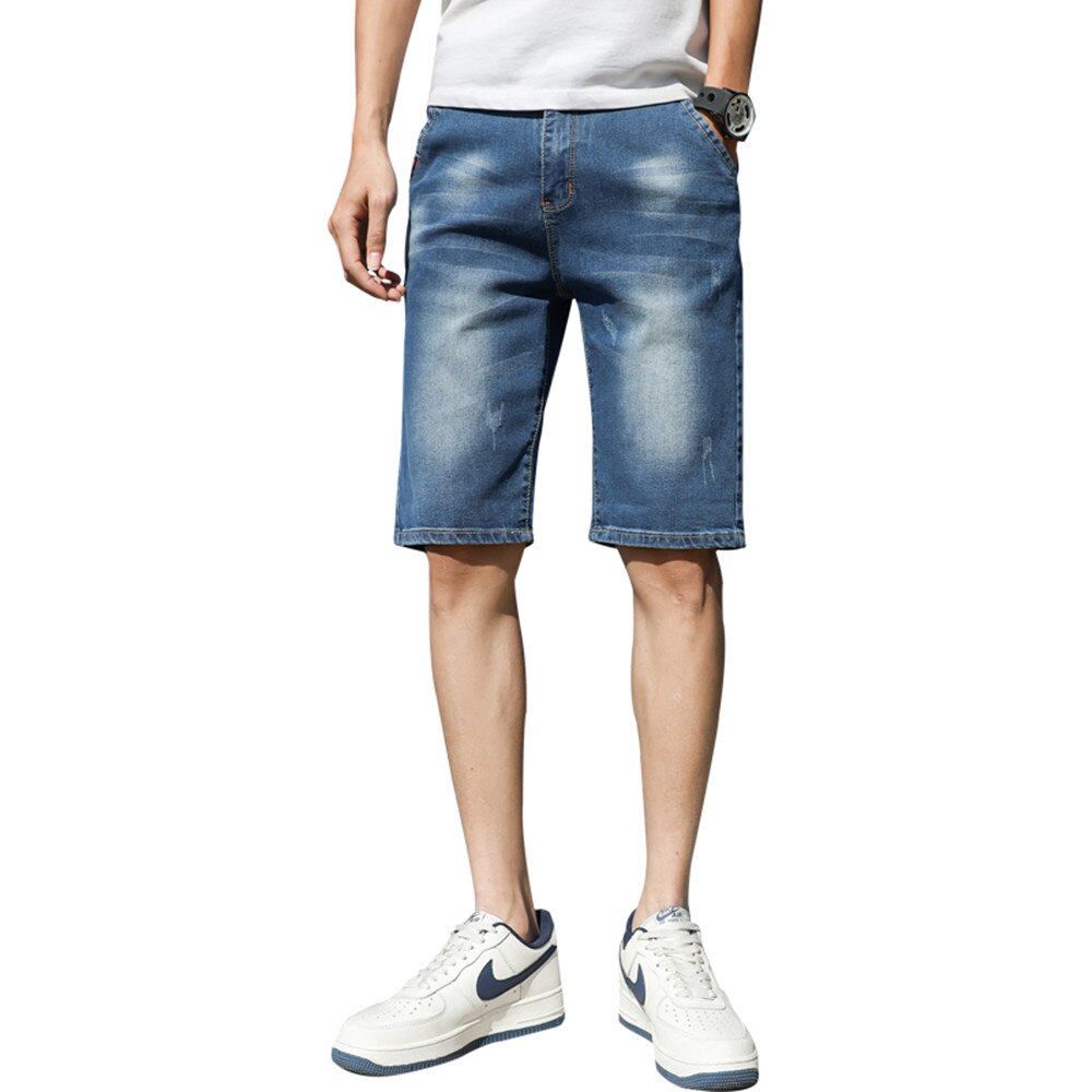 Denim Shorts Men Stretched Straight Oversized Blue... – Grandado