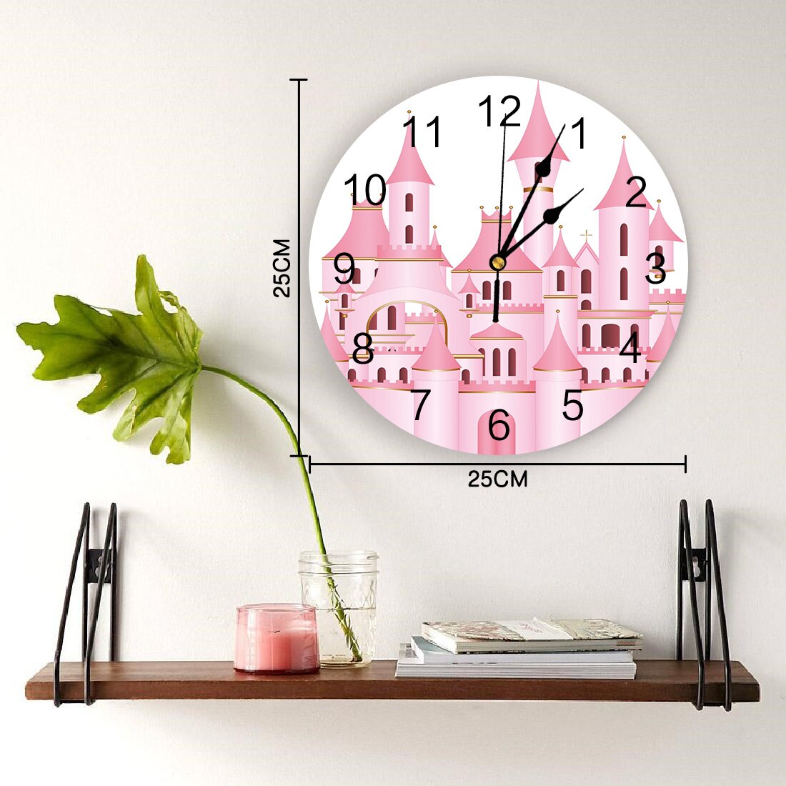 Pink Cartoon CastleWall Clock Home Decor Bedroom S... – Grandado
