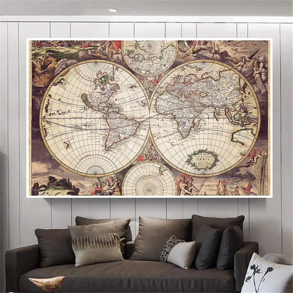 225*150cm The Vintage World Map Mediaeval Wall Art... – Grandado