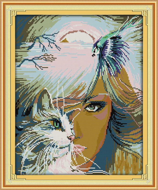 Girl and cat (2) cross stitch kit people 18ct 14ct... – Grandado