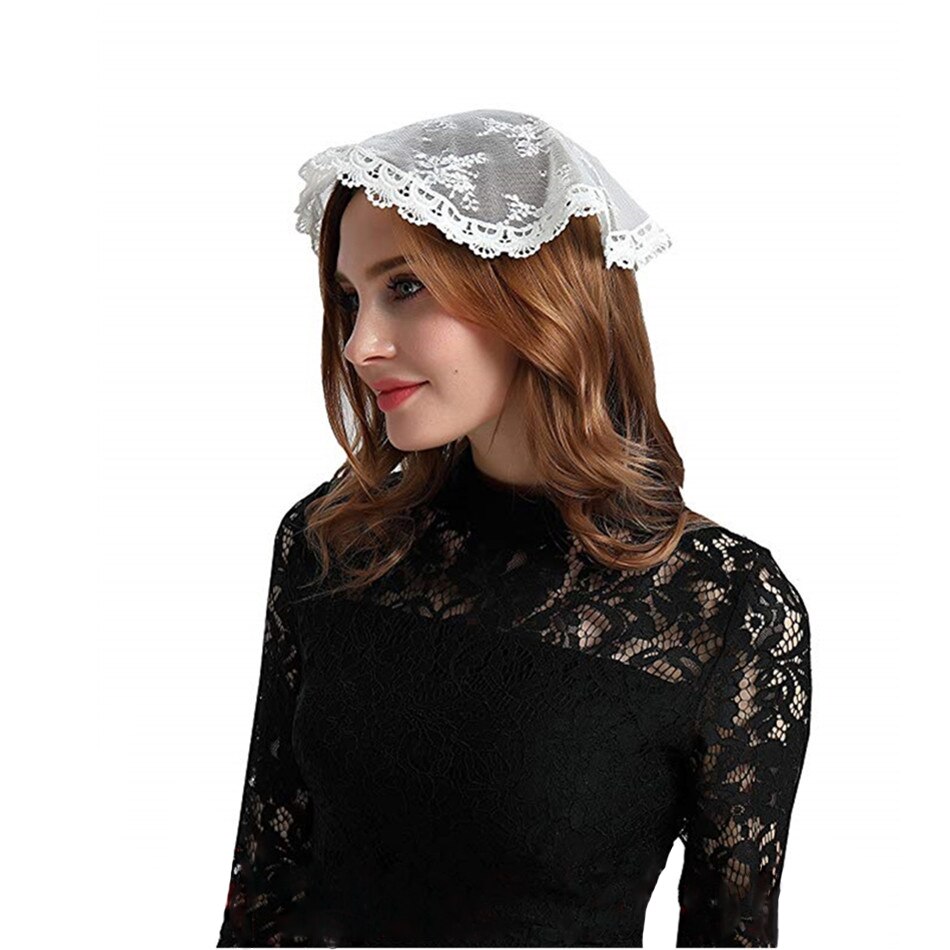 Kort liten vit spetsslöja mantilla för kyrka katol... – Grandado