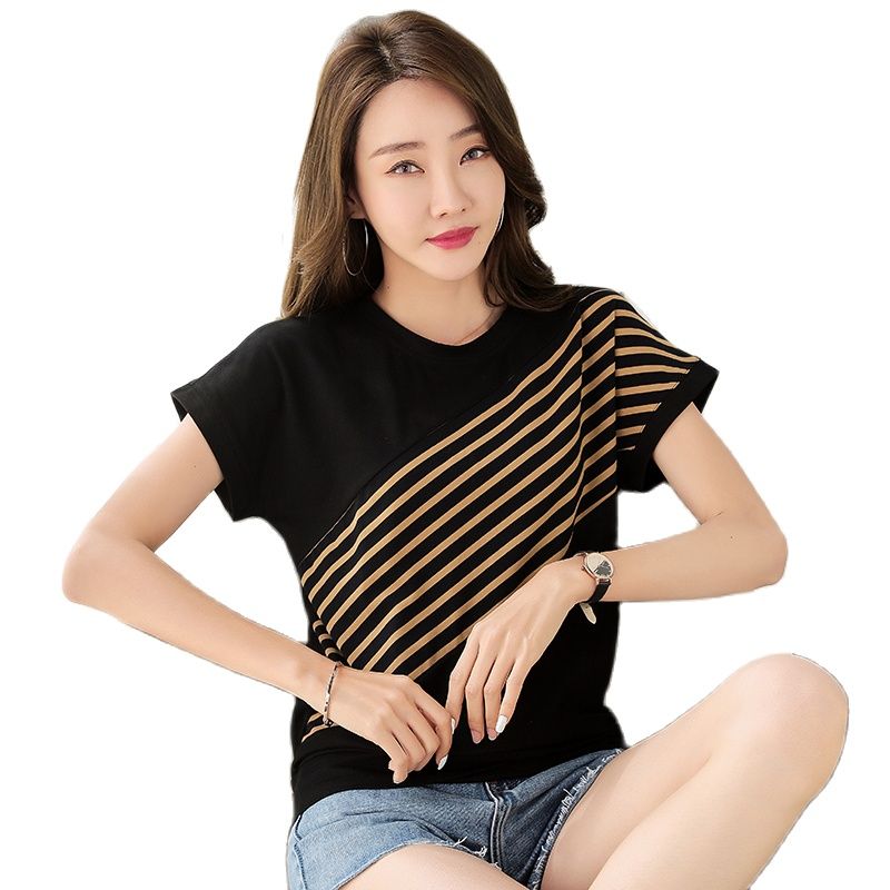 Lady Zomer Kameel Zwarte Strepen Batwing Mouw Kato... – Vicedeal