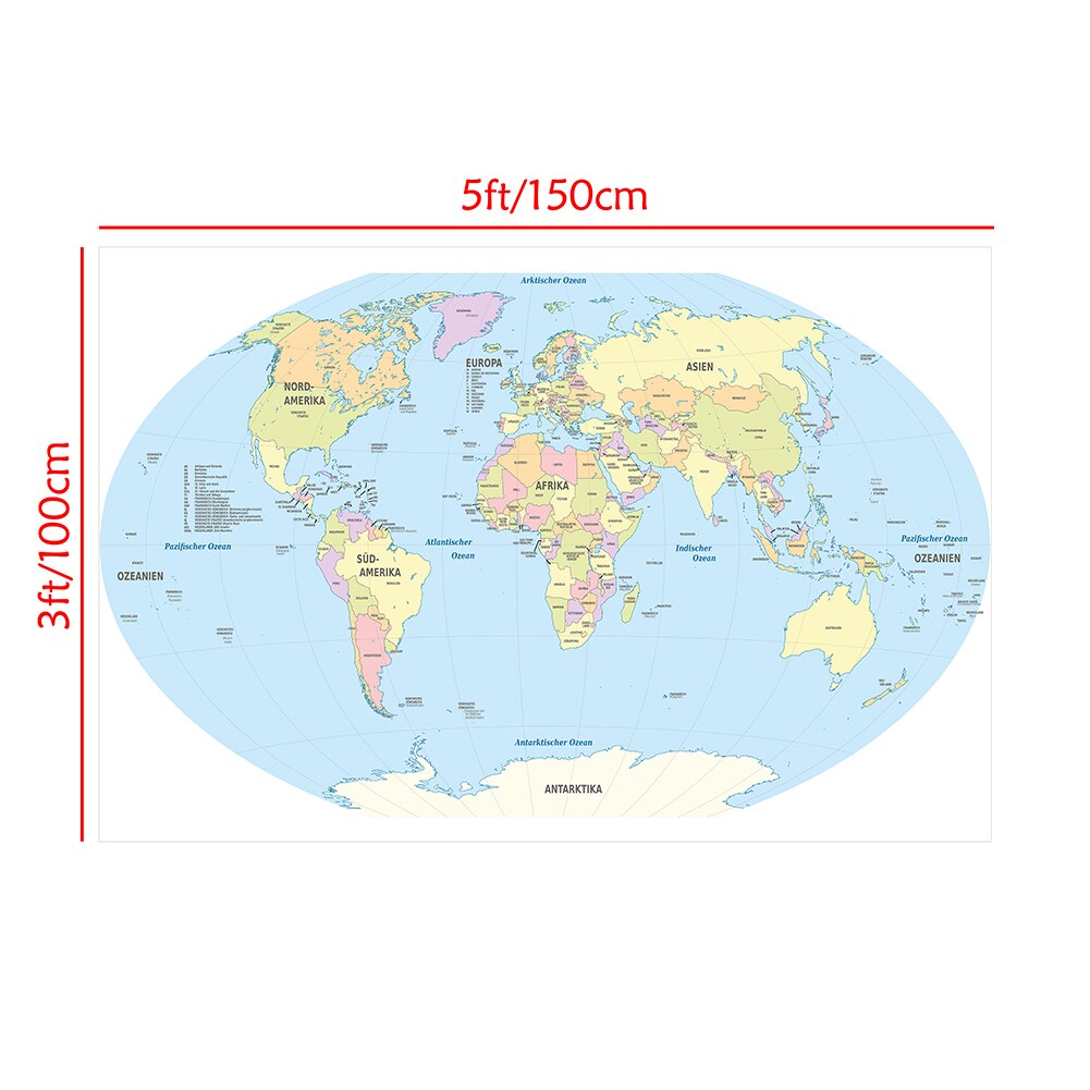 150*100 cm The German World Map with Details Non-w... – Grandado