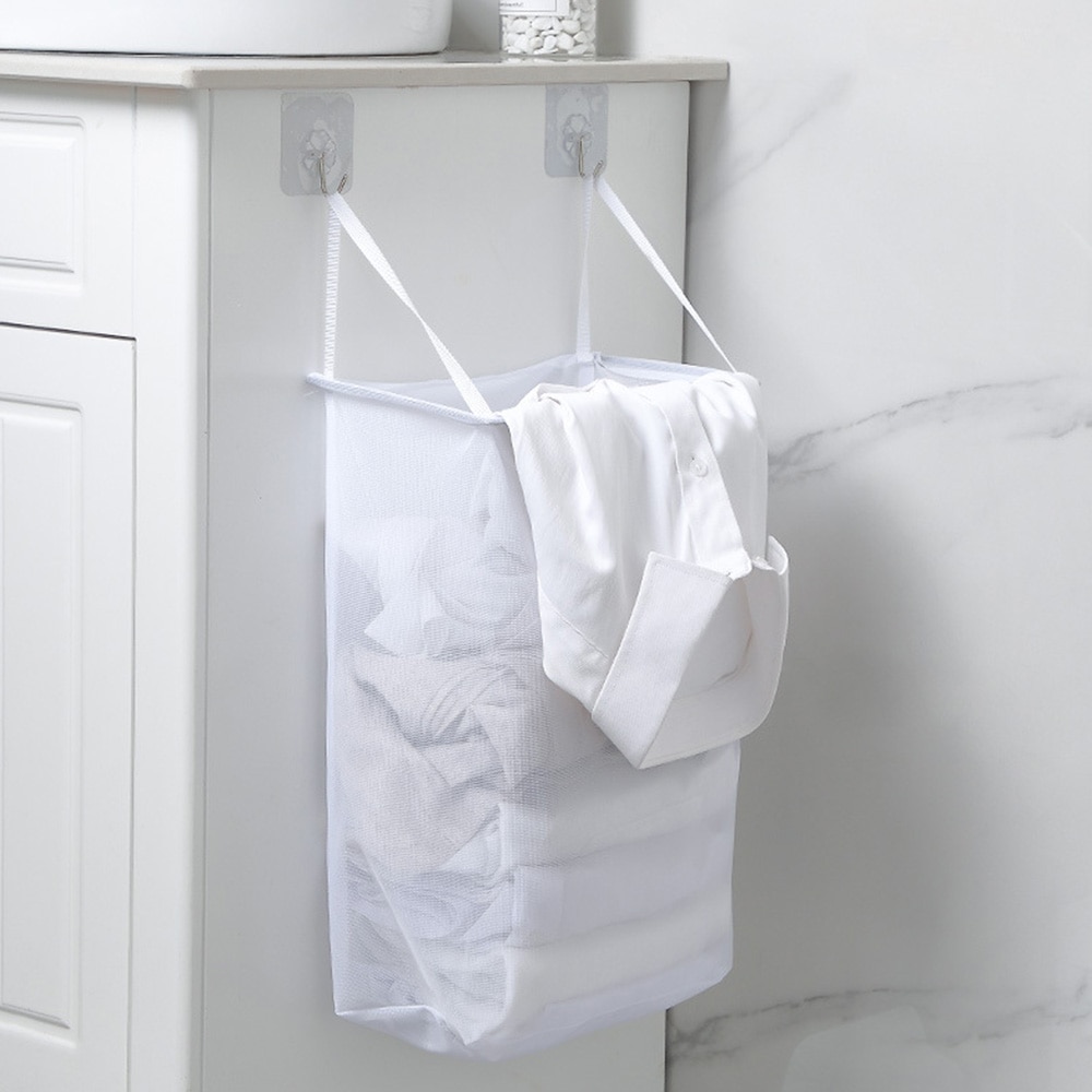 White Wall Hanging Hamper Bathroom Paste Dirty Clo... – Grandado