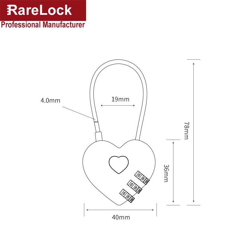 Heart Combination Padlock for Bag Cabinet Box 3 Co... – Grandado