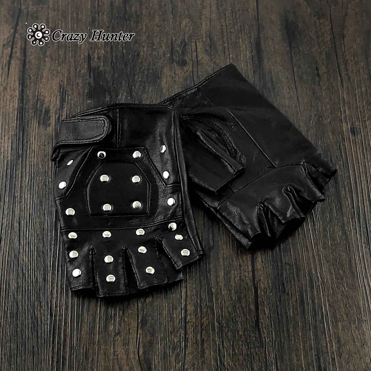 Full Rivets Punk Rock Leather Pair Fingerless Bike... – Vicedeal