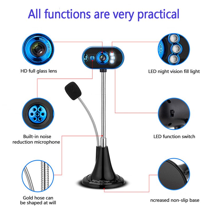 HD Webcam USB Video Webcam Camera Night vision Cam... – Grandado