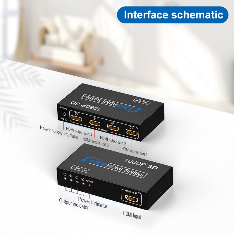 High Speed V1.4 1080P 1 in 4 out HDMI Splitter – Grandado