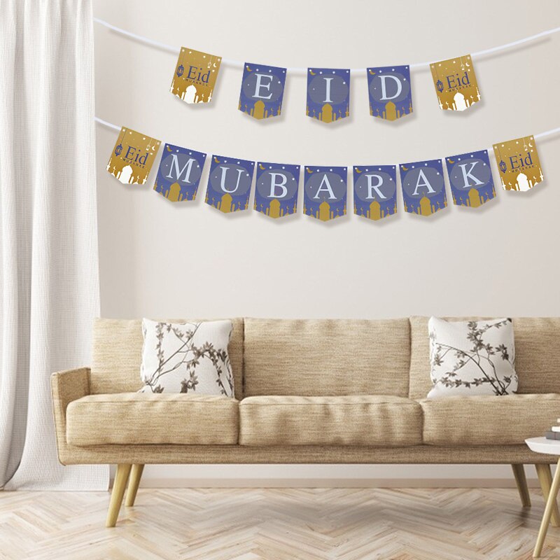 EID Mubarak Banner Star Moon Letter Paper Bunting ... – Grandado