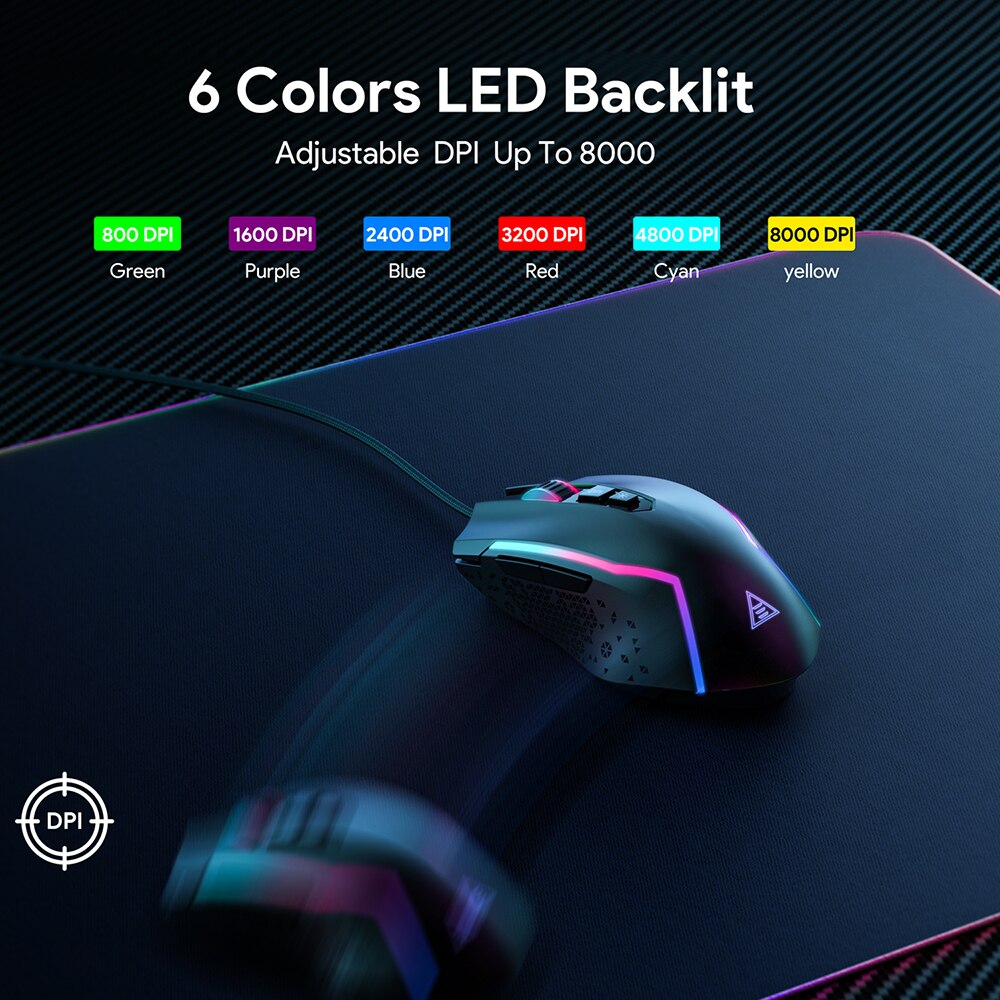 EKSA EM100 USB PC Gaming Mouse RGB 8000DPI LED Opt... – Vicedeal