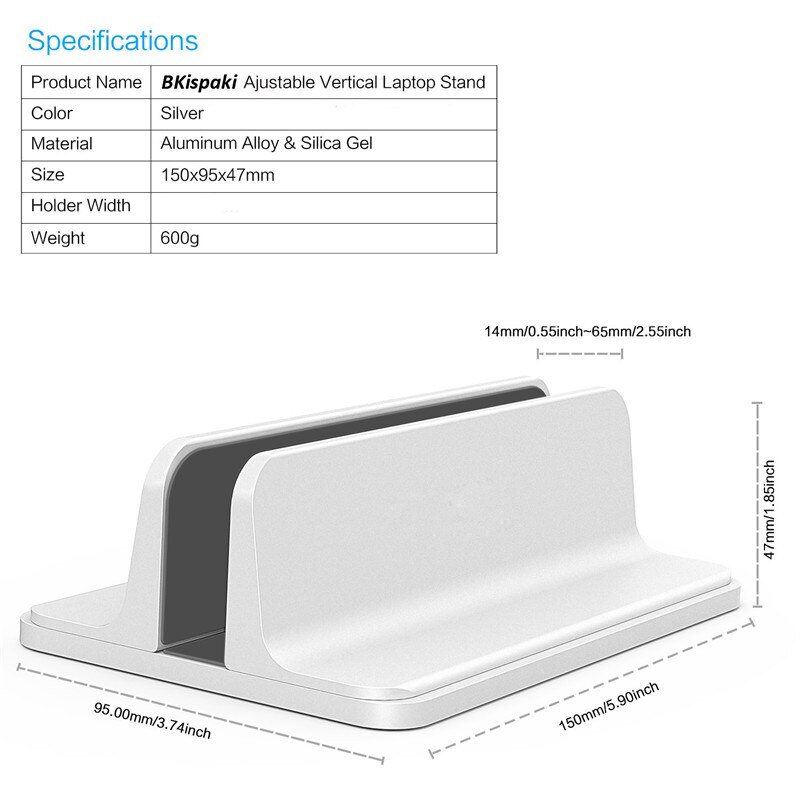 Vertical Adjustable Desktop Laptop Stand Aluminium... – Grandado