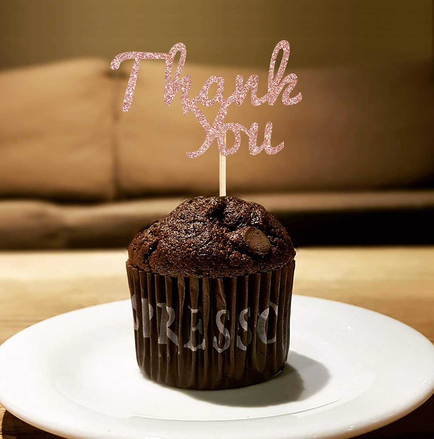 60Pcs Rose Gold Glitter Dank U Cupcake Topper Pick... – Grandado