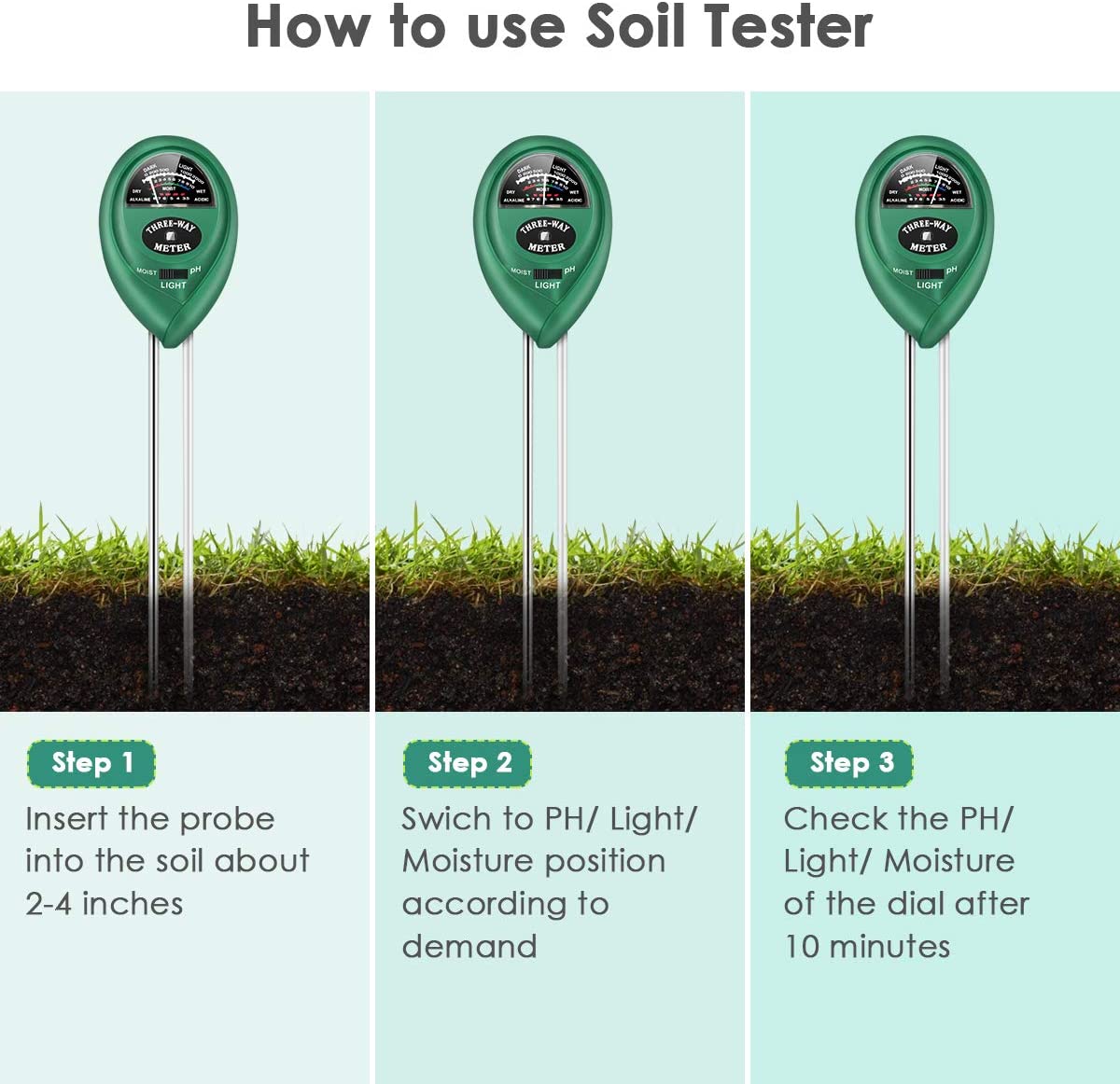 Soil pH Meter, 3-in-1 Soil Tester Kits with Moistu... – Grandado