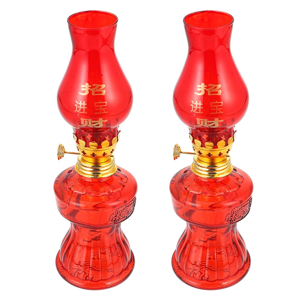 2pcs Chinese-style Oil Lights Glass Red Kerosene L... – Grandado